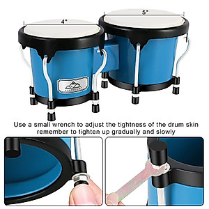 EastRock Bongo Drum 4” and 5” Set for Adults,Percussion Bongos Drum With Tuning Wrench (Blue)