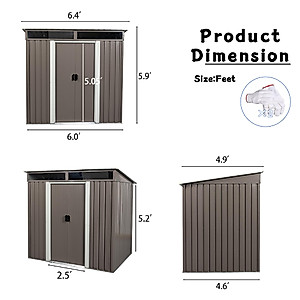 FRANSOUL 6ft x 5ft Outdoor Metal Storage Shed, Outdoor Storage Shed with Lockable Sliding Doors, Floor Frame, Sun Protection, Waterproof Tool Storage Shed for Patio, Lawn,Backyard, Grey