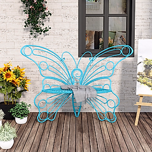 DIBRATY 50 Inches Outdoor Bench, Garden Bench with Sturdy Iron Metal Frame, Pretty Butterfly Bench Front Porch Bench for Porch,Lawn,Garden,Yard