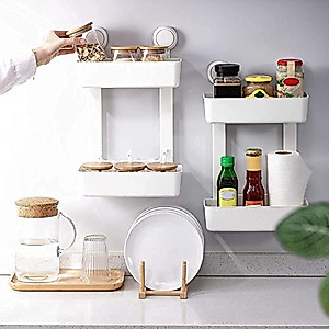 LEVERLOC Shower Caddy Suction Cup Shower Caddy Double Layer Suction Cup One Second Installation NO-Drilling Removable Powerful Suction Shower Caddy Caddy Suction Cup Waterproof Organizer - White