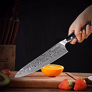 SanCook Damascus Chef Knife Kitchen Knife 8 Inch, Professional Damascus Steel Knife Japanese VG10 Super Stainless Steel Blade with G10 Handle, Chef Gifts for Halloween,Christmas