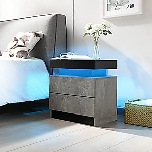 Generic Nightstand LED Bedside Table LED Cabinet LED Lights Modern End Side Table with 2 Drawers for Bedroom (Grey), 13D x 19W x 20H in (JCF02)