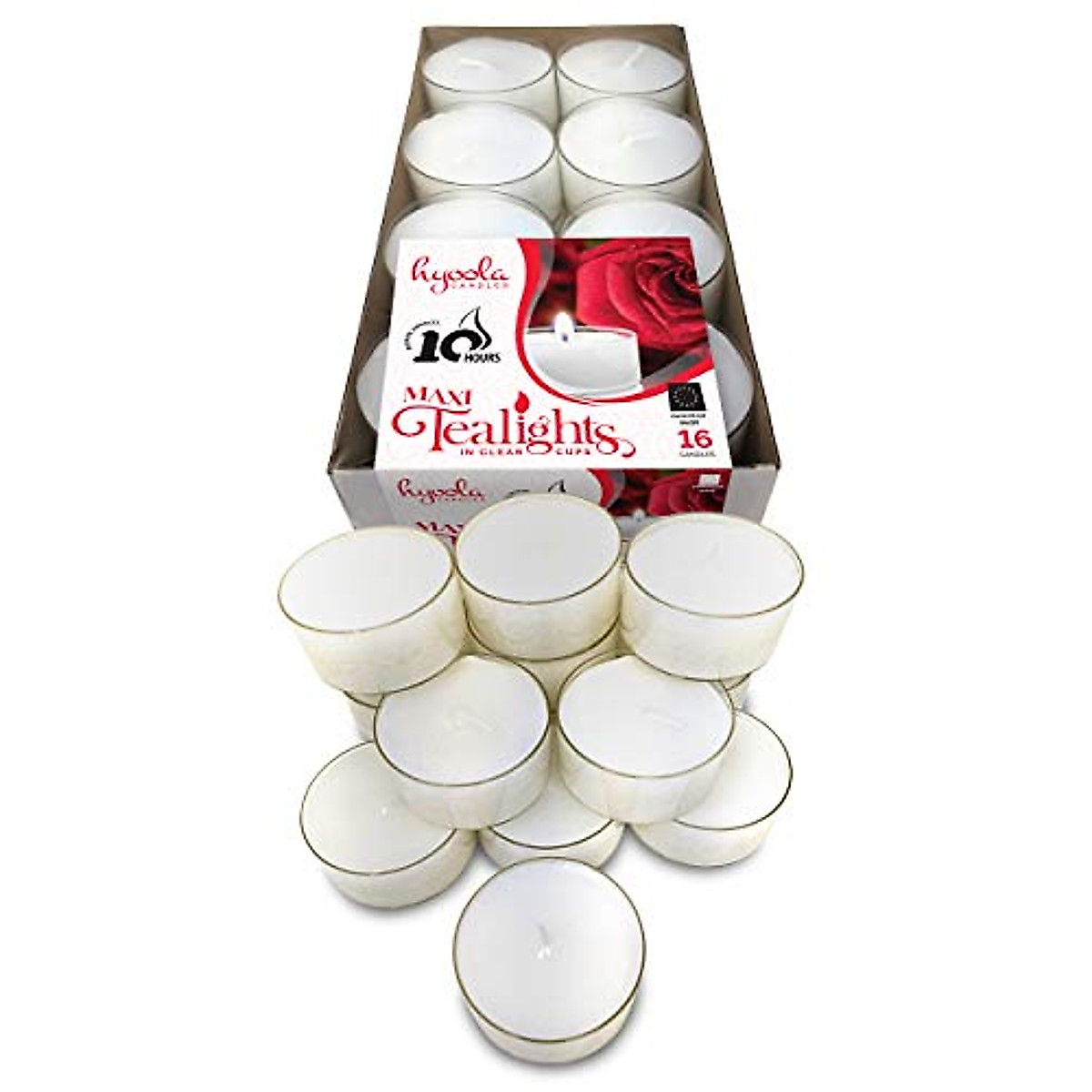 Hyoola Tea Light Candles - 16 Pack - White Jumbo Unscented Tealight Candles - Long Burning - 10 Hours