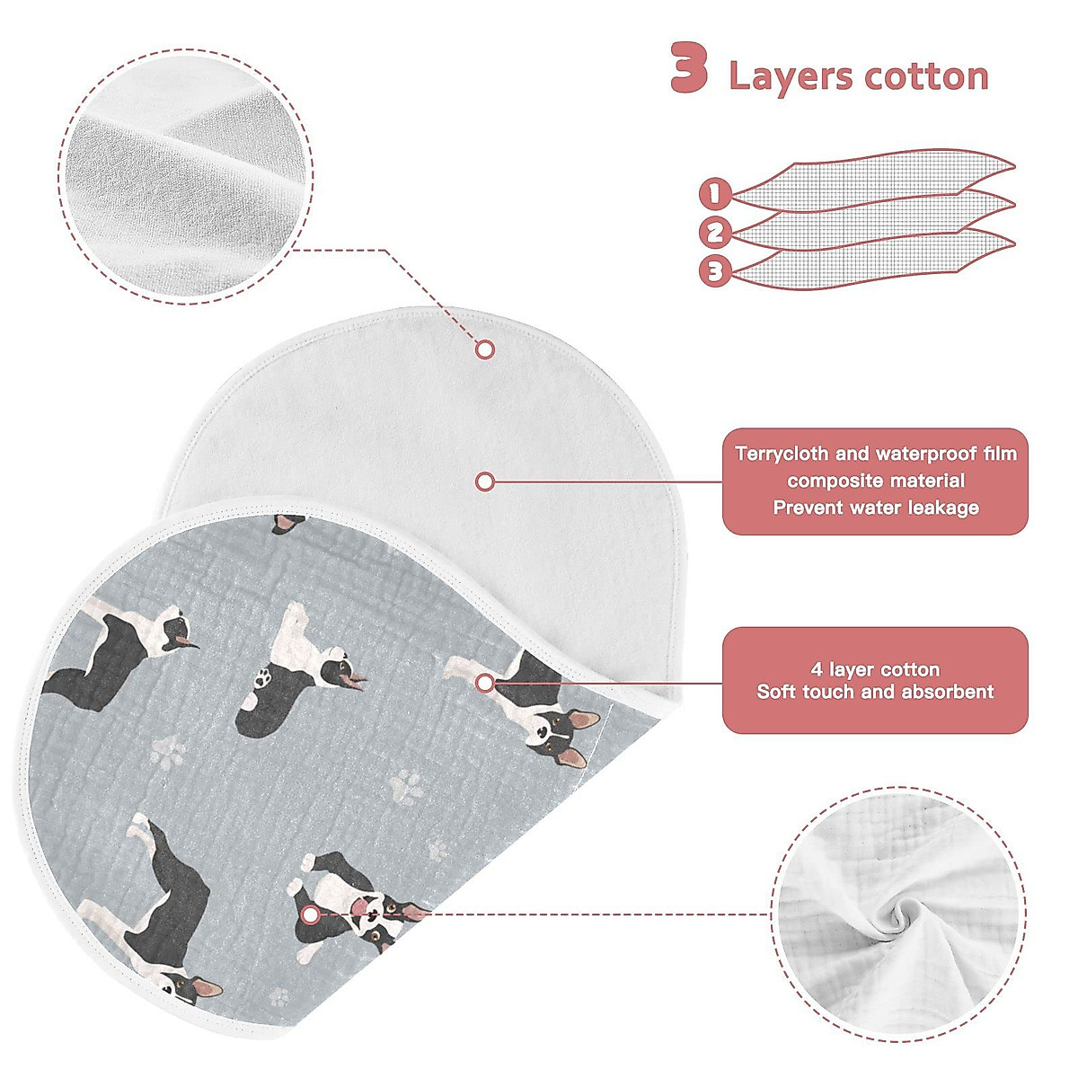 YYZZH Boston Terrier Dog Do Yoga Muslin Burp Cloths for Baby 2 Pack 100% Cotton Baby Washcloths Bibs for Boy Girl