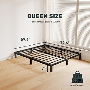 AMOBRO Low Profile Bed Frame - Heavy Duty Metal Queen Bed Frame in Matte Black, 7-Inch Heavy Duty Platform with Steel Slats, Easy Assembly, Noise-Free, Non-Slip, No Box Spring Needed