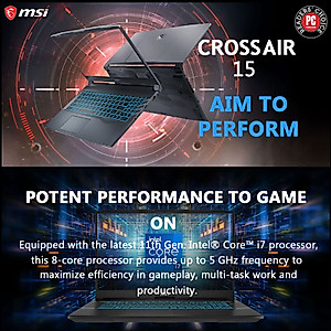 MSI Crosshair 15 Gaming Laptop, 15.6" 144Hz FHD IPS Display, Intel Core i7-11800H, 16GB DDR4 RAM, 512GB NVMe SSD, NVIDIA GeForce RTX 3050, RGB Backlit Keyboard, Windows 10 Home, TWE Mouse Pad