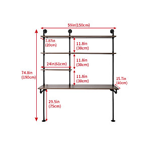 OLDRAINBOW Ladder Desk with Shelves Floating Computer Desk,Wall Mounted Laptop Desks for Small Spaces,Industrial Pipe Bookshelf Narrow Writing Desk