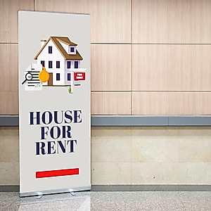 House For Rent Sign Retractable banner stand- 33x81 in backdrop adjustable stand banners and signs customize outdoor for Real Estate Business | Roll-up frame banner stand with Cover | Made in USA
