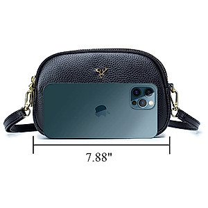 Triple Zip Small Crossbody Bags Genuine Leather Shoulder Handbags Trendy Design Cellphone Purses for Women and Girls(black)