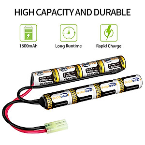 Keenstone 9.6V 1600mAh Butterfly Nunchuck Stick Mini Battery Pack with Mini Tamiya Connector for Airsoft Guns ICS CA TM SRC JG G36 G&M733 etc