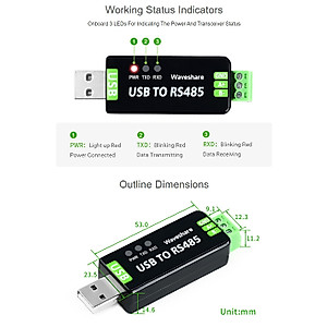 2PCS Waveshare Industrial USB to RS485 Converter with Original FT232RL and SP485EEN Embedded Protection Circuits for Industrial Control Equipments and/or Applications