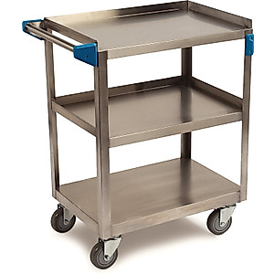 Carlisle FoodService Products Stainless Steel 3 Shelf Utility Cart, 15.5" x 24", Silver, 300 Pound Capacity