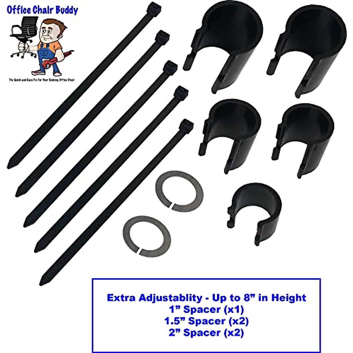 Office Chair Buddy XL - Fix Your Sinking Office Chair in Minutes - Up to 8 Inches of Height Settings - No Tools Needed, Black