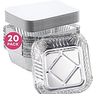 JIUMO 8" Aluminum Pans with Lids Disposable Foil Pans,Tin Foil Pans with Covers, Square Baking Pans for Broiling,Toaster Oven,Meal Prep, Roasting,Take Out,Storage Food |20 Pack (8" X 8" With Lids)