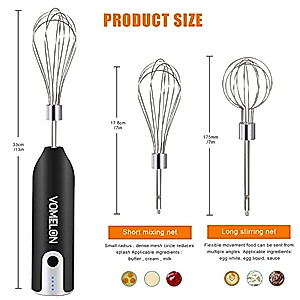 Electric Hand Mixer Whisk| Wireless Rechargeable Handheld Egg Beater with 2 Stainless Steel Mixing Heads | Portable Kitchen Aid Hand Mixer for Egg, Milkshake Cream, Cake, Baking & Cooking-Black