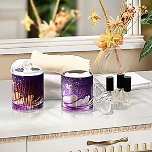 ALAZA 2pcs Beautiful Lotus Flower Qtip Holder Dispenser 14 oz Bathroom Storage Clear Apothecary Jars Containers Cotton Ball,Cotton Rounds,Floss Picks, Hair Clips, Food