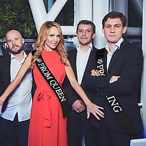 SKJIAYEE 2 Pack Prom King and Prom Queen Sashes, Black Prom Sash with Silver Foil Letter Decorations for Graduation Party School Party Bachelorette Party Wedding Bridal Shower Party Supplies