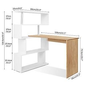 Mondeer 41.7" L Shaped Desk with 4-Tier Storage Shelves, Computer Corner Desk for Study Home Office Living Room (Oak and White)