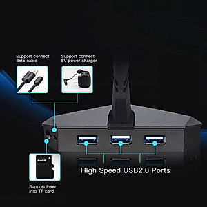 WJCCY LED Light 3-Port Bungee USB Hub Splitter SD Card Reader Mouse Clamp USB 2.0 Data Gaming HUB