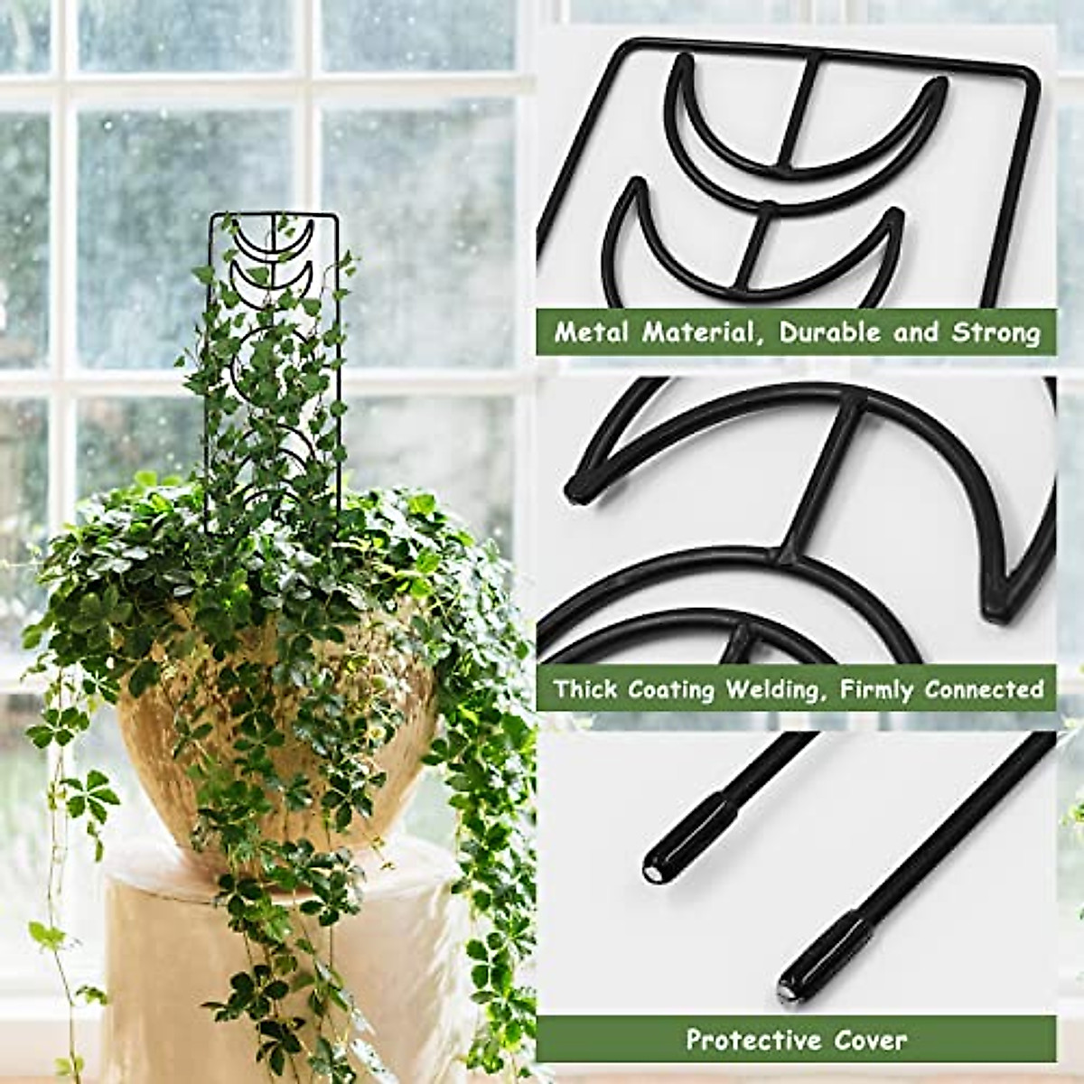 Tuitessine Moon Phase Trellis Indoor Plant Trellis Climbing Plant Small Garden Trellis for Potted Plant Houseplant Metal Wire Trellis Pot Trellis 2 Packs 14.1’’
