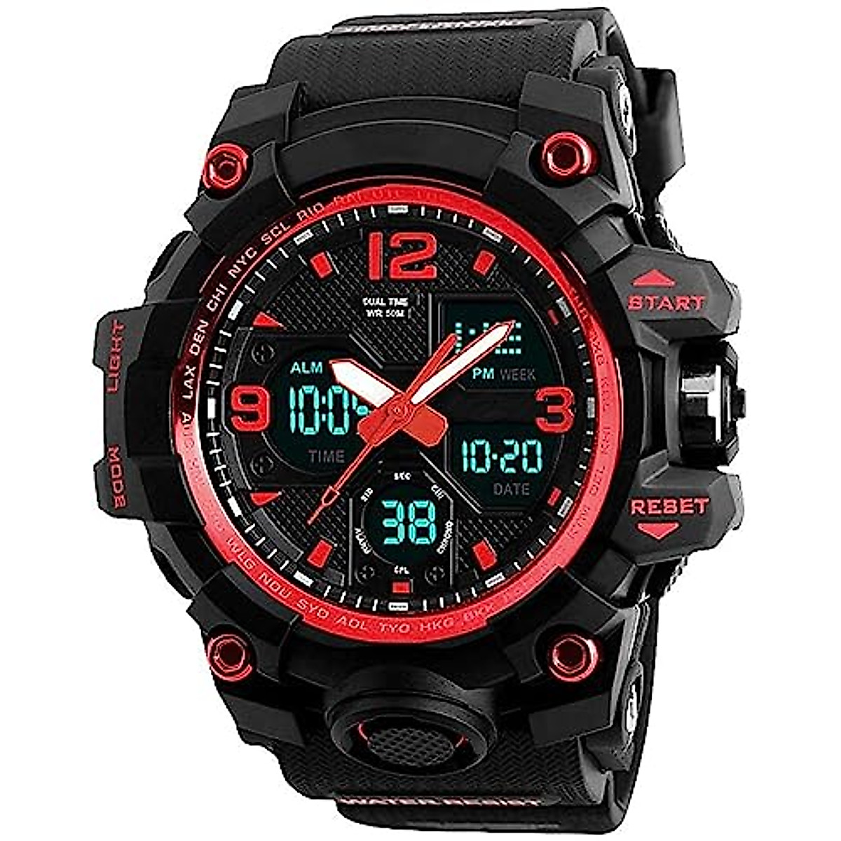 LYMFHCH Men's Analog Sports Watch, LED Military Digital Watch Electronic Stopwatch Large Dual Dial Time Outdoor Army Wrist Watch Tactical
