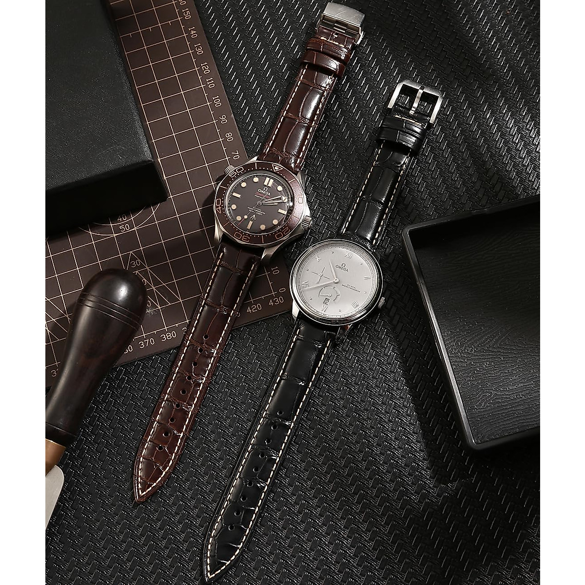 REZERO Leather Watch Bands for Men, Quick Release Watch Straps, Luxury Italian Alligator Grain Embossed Band Replacements 19mm 20mm 21mm 22mm