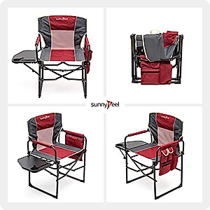 SUNNYFEEL Camping Directors Chair, Heavy Duty,Oversized Portable Folding Chair with Side Table, Pocket for Beach, Fishing,Trip,Picnic,Lawn,Concert Outdoor Foldable Camp Chairs (Red)