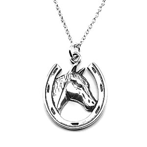 KEVIN N ANNA Sterling Silver Lucky Horseshoe Necklace, 18" (Small Horse in Horseshoe Charm)