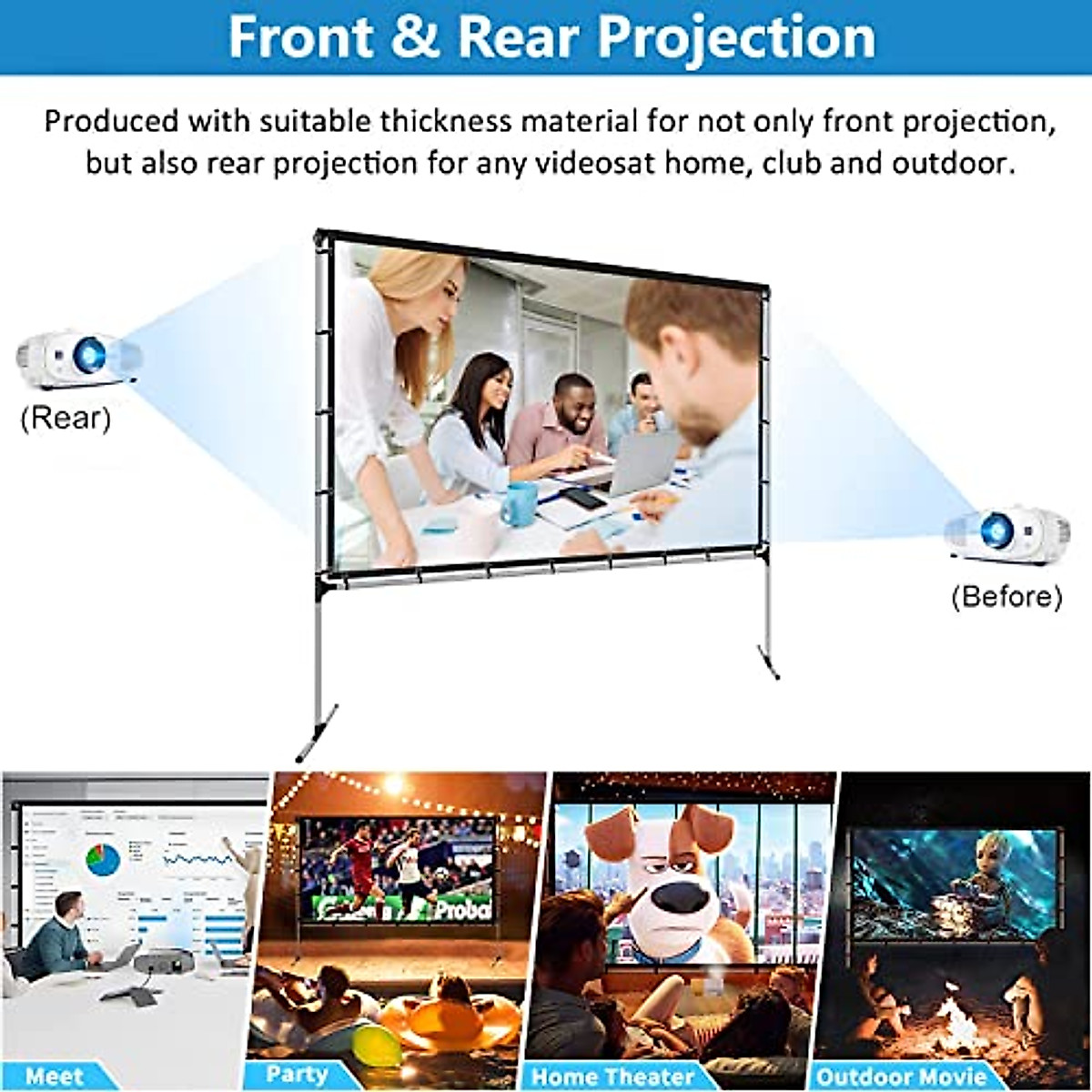 GZKYYLEGS Projector Screen with Stand 120 Inch Foldable Portable Movie Screen 16：9 HD 4K Double Sided Projection Movies Screen with Carry Bag for Indoor Outdoor Home Theater Backyard Cinema Travel