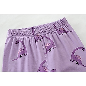 Little Hand Kids & Toddler Girls Dinosaur Pajamas 2 Piece Pjs Set 100% Cotton Long Sleeve Purple Sleepwear 4T