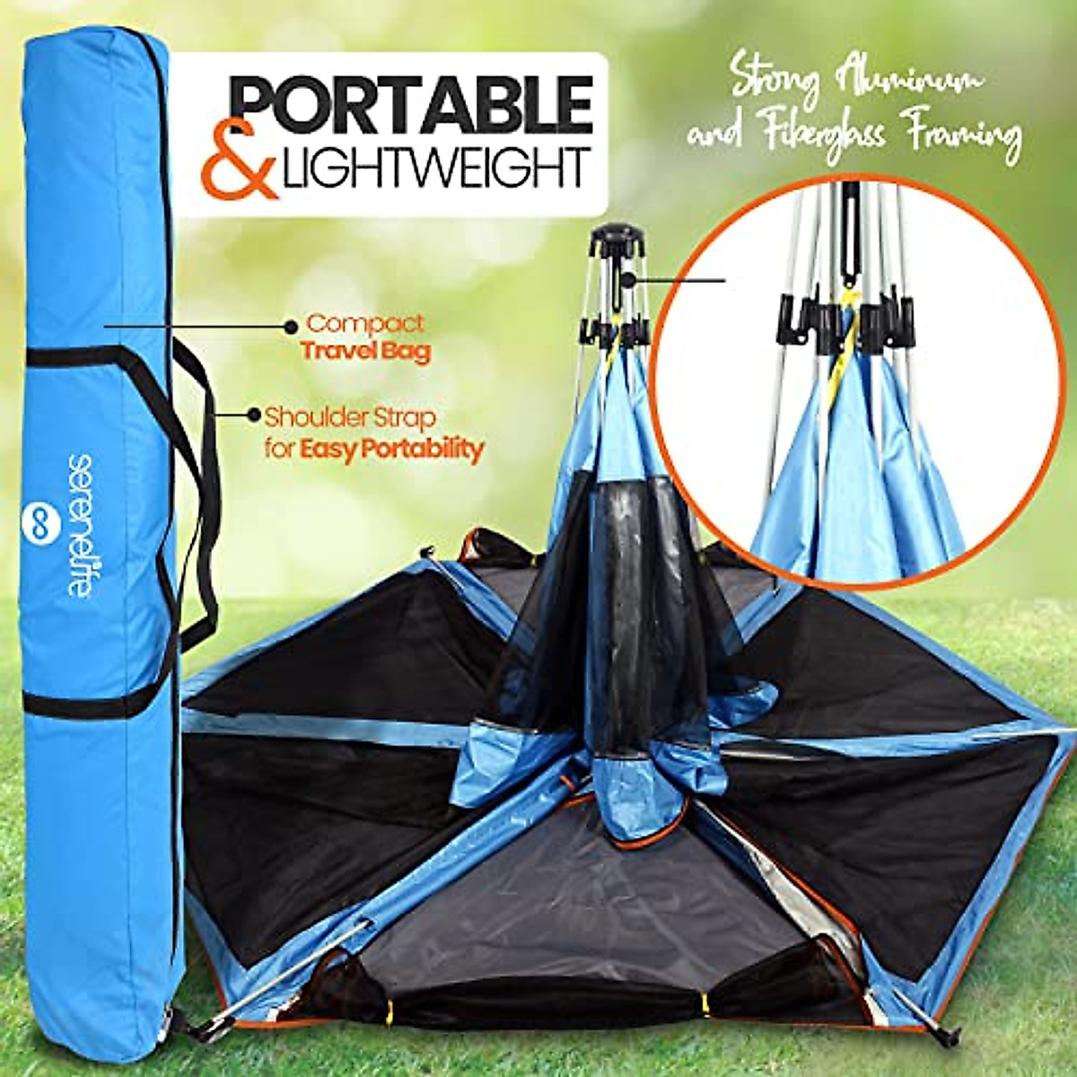 Serenelife ON-THE GO baby and Toddler pack and play - playpen - play yard compact, portable, lightweight, foldable- indoor and outdoor, w/ canopy, 5 panel Mattress, Travel bag (Blue): Baby