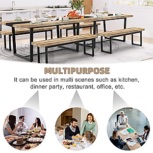 STHOUYN 71” 6ft Dinner Table Set for 6 8 12 Seat Dining Room Table with Bench, Rectangular Farmhouse Modern Kitchen Long Table, Black & Brown Industrial Dining Conference Table (3 Piece 71")