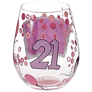Designs by Lolita “21” Hand-painted Artisan Stemless Wine Glass, 20 oz.