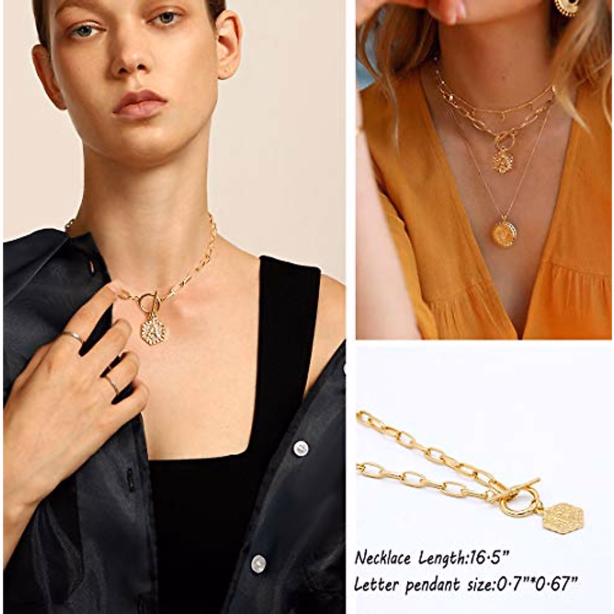 JA.S.JR 18K Gold Plated Initial Necklace Gold Necklaces for Women Letter Necklace