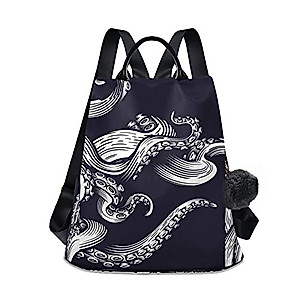 ALAZA Hand Drawn Octopus Animal Navy Blue Backpack Purse for Women Anti Theft Fashion Back Pack Shoulder Bag