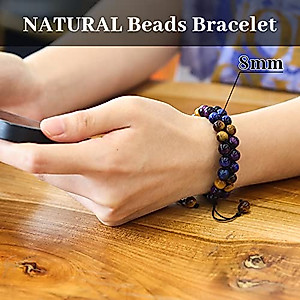 KOPHINYE Blue Tiger Eye Bracelet, Triple Protection Bracelet for Men Women, Handmade Bracelet 8mm Bead, Purple Tiger Eye Bracelet Bring Health, Luck and Prosperity