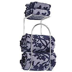 mDesign Modern Metal Wire Wall Mount Towel Rack Holder and Organizer with Storage Shelf - for Bathroom Towels, Washcloths, Hand Towels - Decorative Curved Design - Chrome