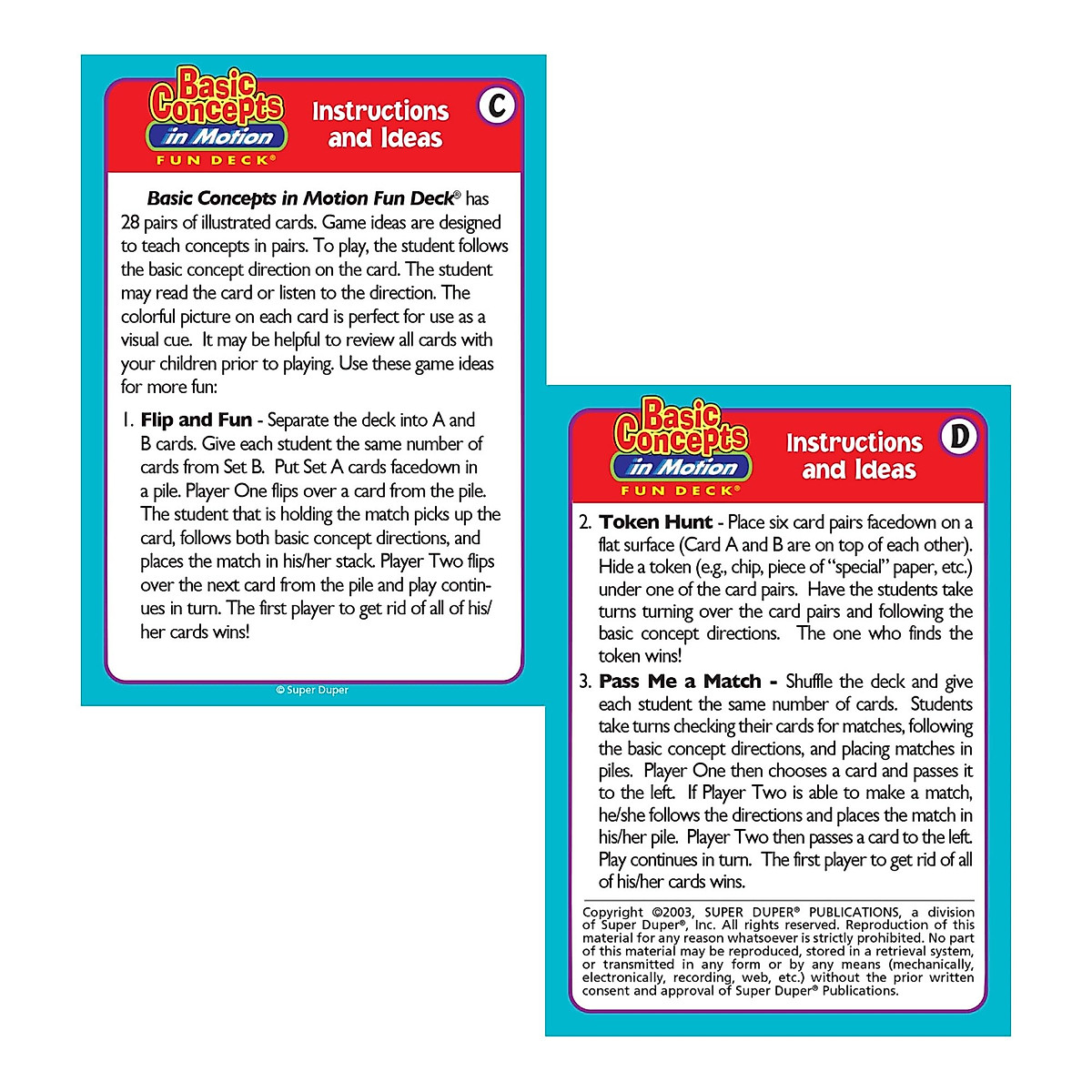 Super Duper Publications | Basic Concepts in Motion Fun Deck Flash Cards | Educational Learning Resource for Children