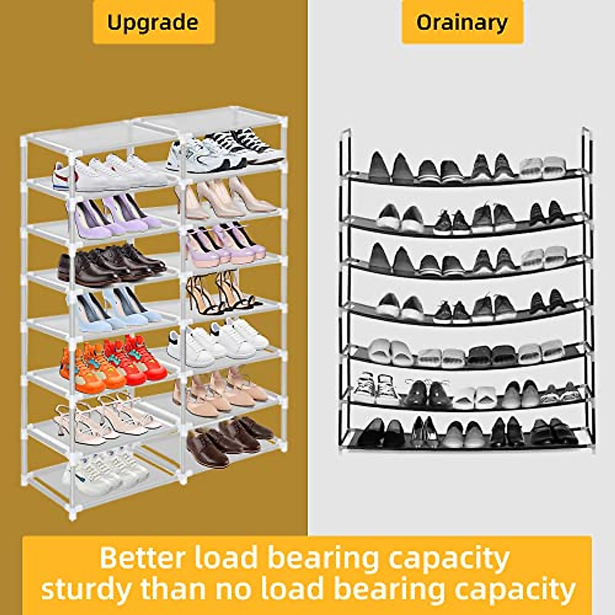ERONE Shoe Rack Storage Organizer, 28 Pairs Portable Double Row with Nonwoven Fabric Cover Shoe Rack Cabinet for Closet