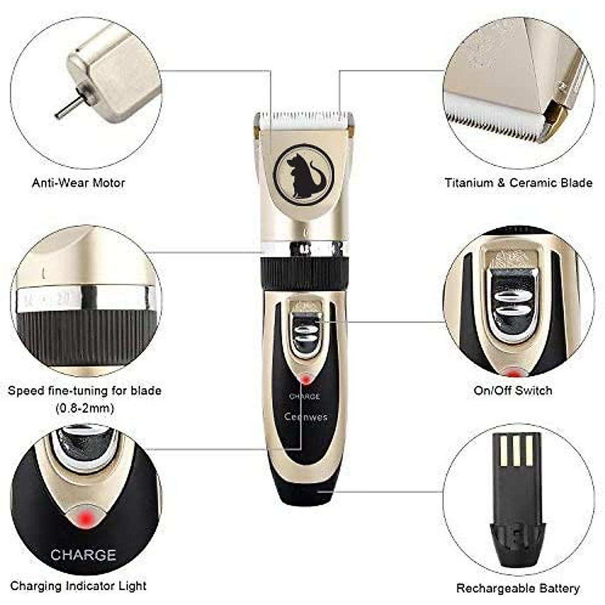 Ceenwes Dog Clippers with Sorage Case Low Noise Cat Clippers Rechargeable Dog Trimmer Cordless Pet Grooming Tool Professional Dog Hair Trimmer with Comb Guides Scissors for Dogs Cats & Others