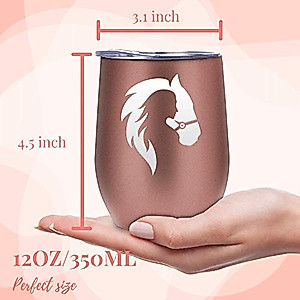 Onebttl Horse Gifts for Women, Girls, Insulated Stainless Steel Wine Tumbler with Lid, Equestrian Gifts for Horse Lovers, Cowgirls, Perfect for Birthday, Rose Gold