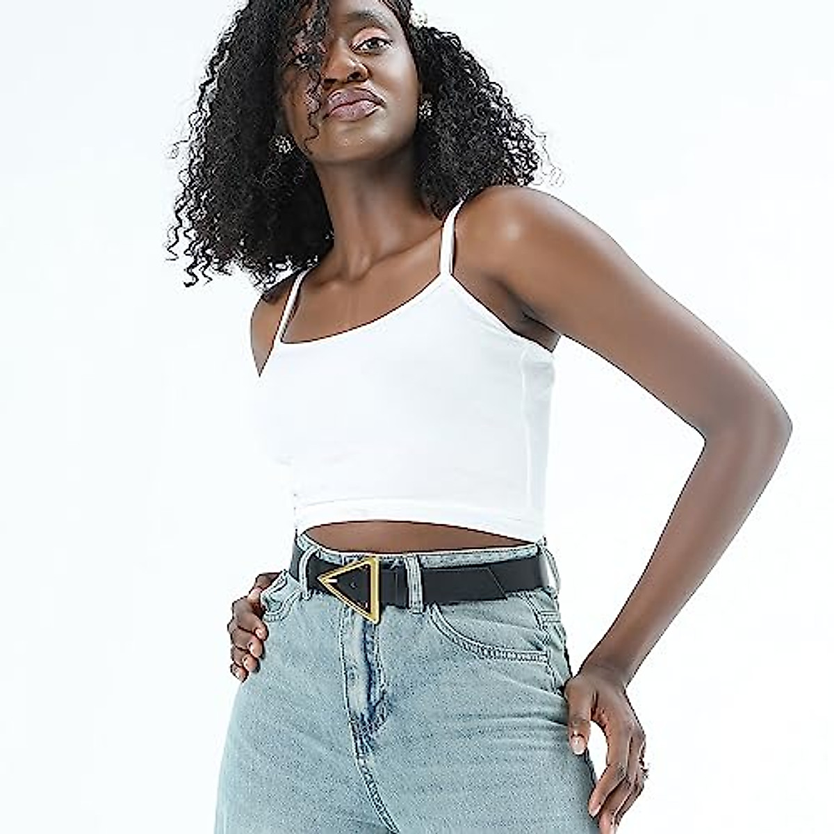 HOTWILL Belts for Women Jeans Dress Fashion Wide Waist Belt with Bronze Triangle Buckle Black Medium