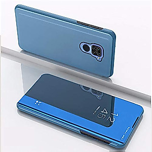 Asdsinfor Compatible with Xiaomi Redmi Note 9S Case Slim Stylish Make Up Mirror Case Multi-Function Flip with Stand Case Compatible with Xiaomi Redmi Note 9 Pro/Note 9 Pro MAX Mirror PU Blue QH