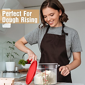 Suclain 4 Set 6 Quart 4 Qt Round Food Storage Containers with Lids Clear Proofing Container for Dough Bread with Scale Handle Home Restaurant Commercial Food Storage(Red)