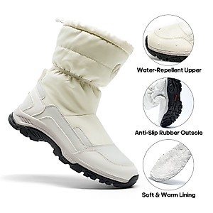 NORTIV 8 Women's Insulated Winter Snow Boots Faux Fur Lined Slip On Boots Size 10 US Off-white SNSB227W