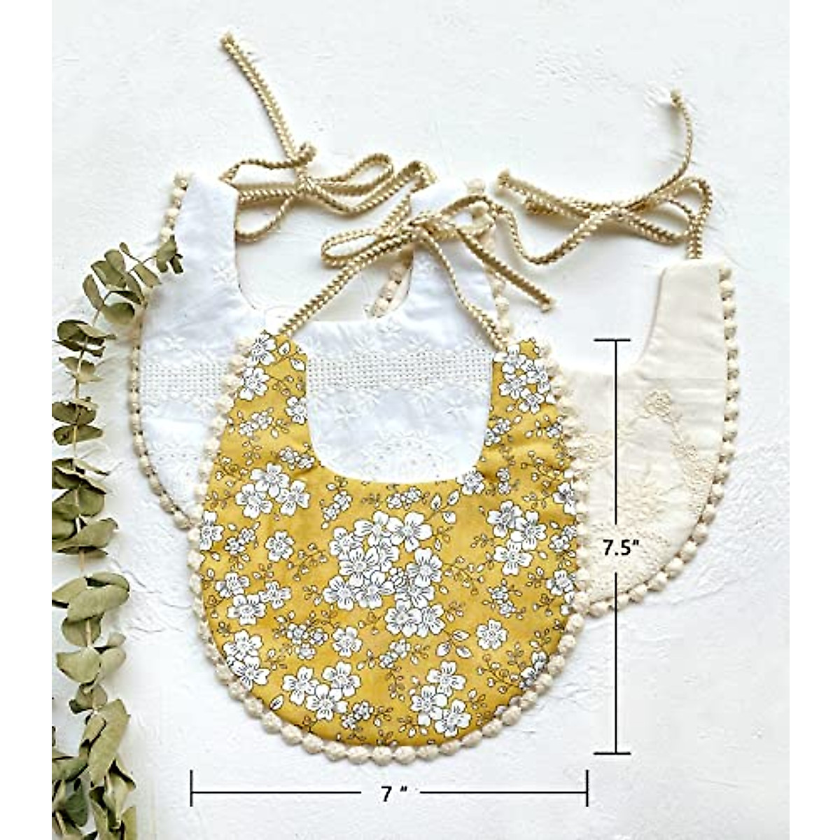 Cherssy Baby Girl Reversible Bibs with Crochet Lace, Floral Cotton Bibs, Handmade Drooling Bibs for Newborn Infant Toddler, 3 Pack