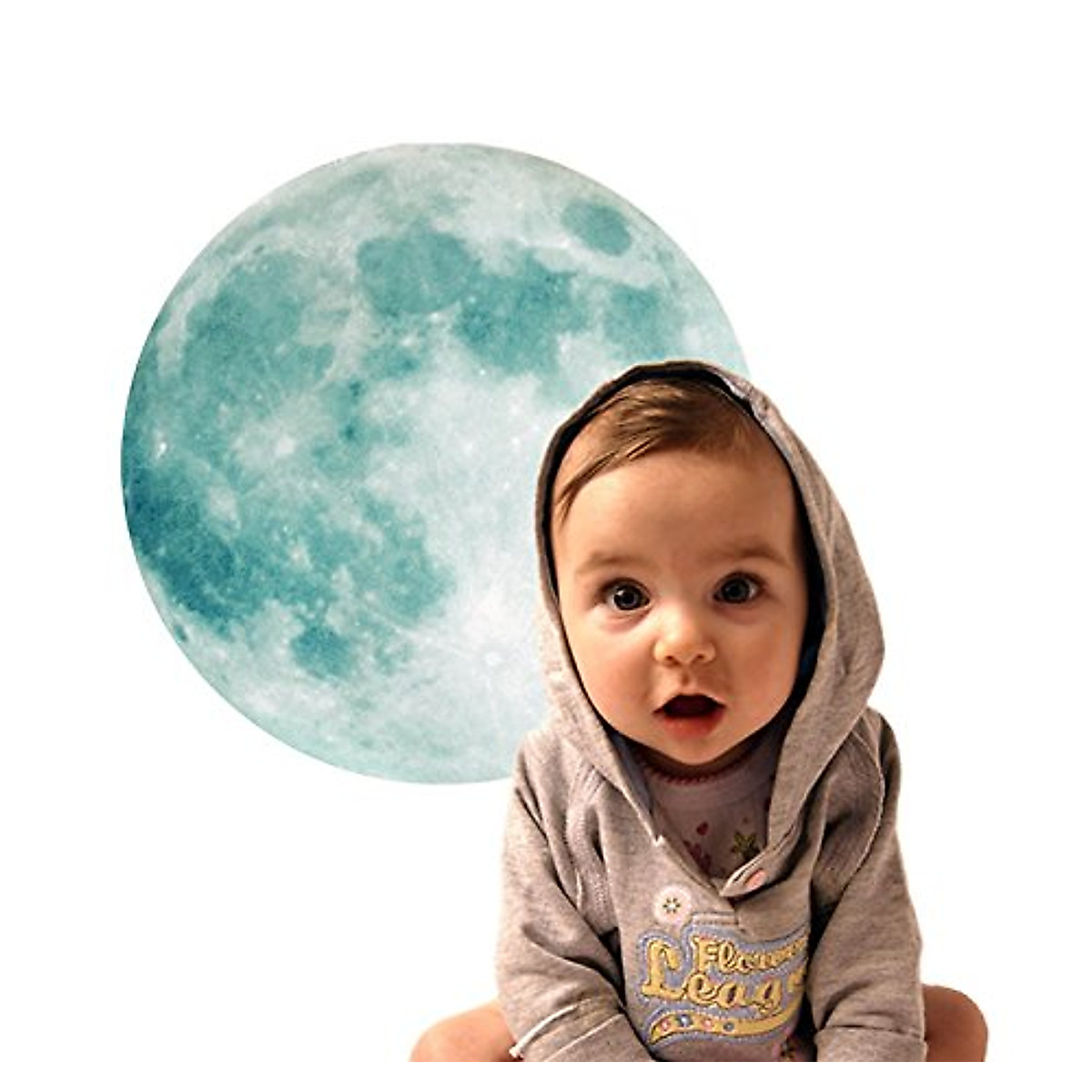 Homics Glow in The Dark Moon Wall Decals 11.8 inch Luminous Sticker at Night, Perfect Ceiling or Wall Decor for Kids' Bedroom