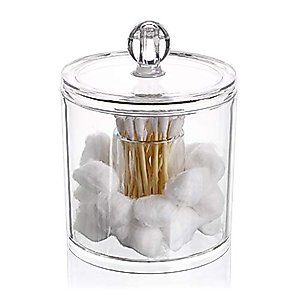 Hipiwe Cotton Ball and Swab Organizer with Lid Apothecary Acrylic Jar Makeup Cotton Organizer Bathroom Storage Canister Jar for Cotton Rounds Pads Q-tips Holder