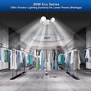 SANSI LED Garage Light, 30W (240W Equivalent) LED Shop Light 3000lm, 5000K Daylight E26 Deformable LED Garage Ceiling Light with 4 Adjustable Panels for Garage, Workshop, Basement, 5 Years Warranty