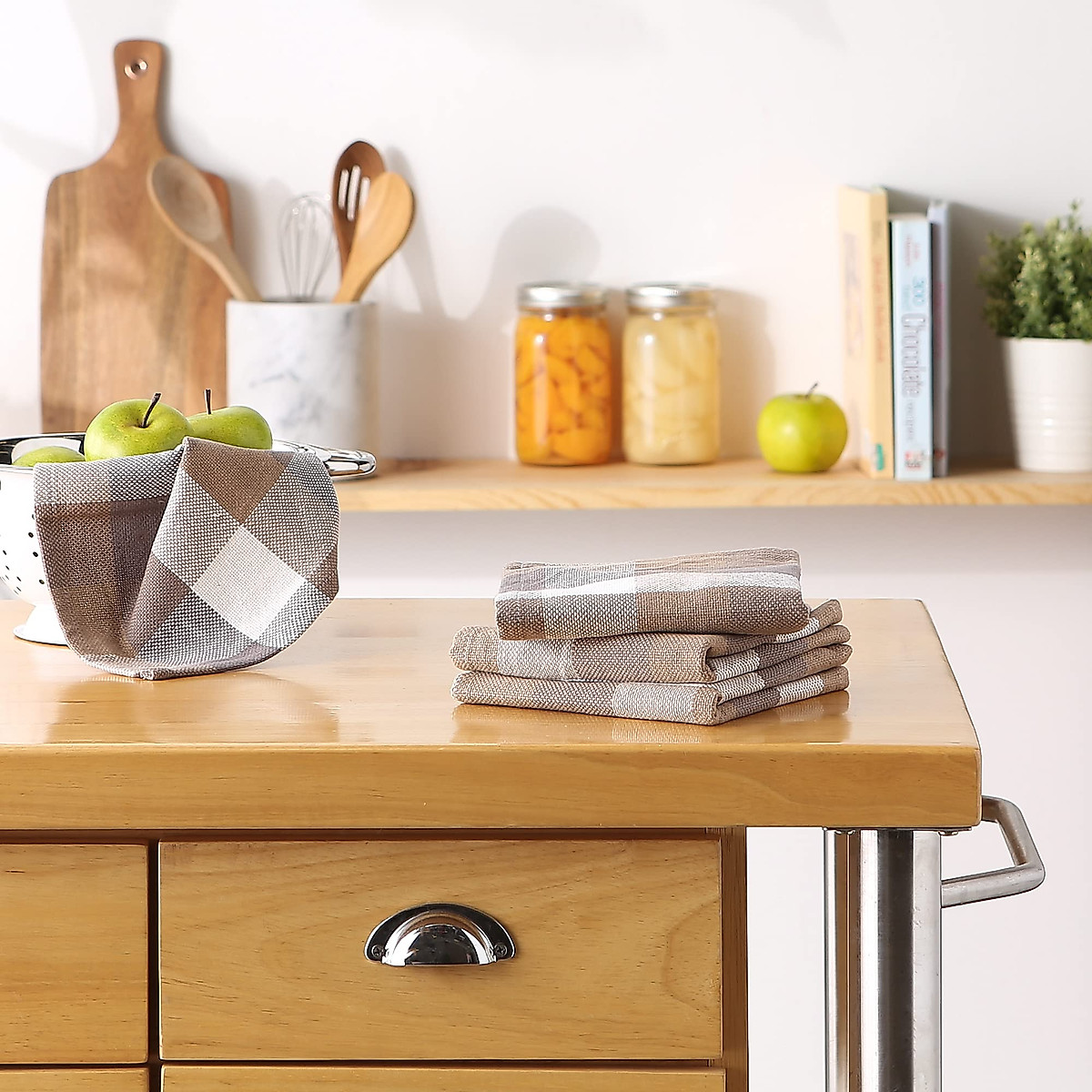 DII Tri-Color Check Collection Kitchen, Scrubber Dishcloth, Stone, 6 Piece